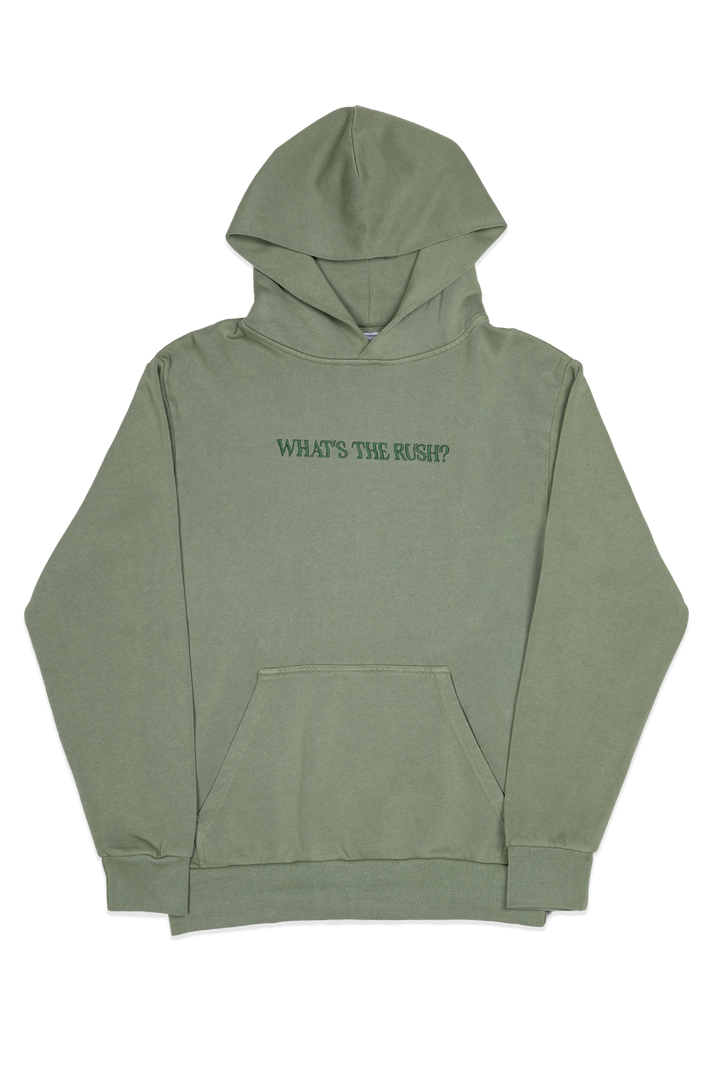 WHAT'S THE RUSH? HOODIE (SAGE GREEN) – Time Being